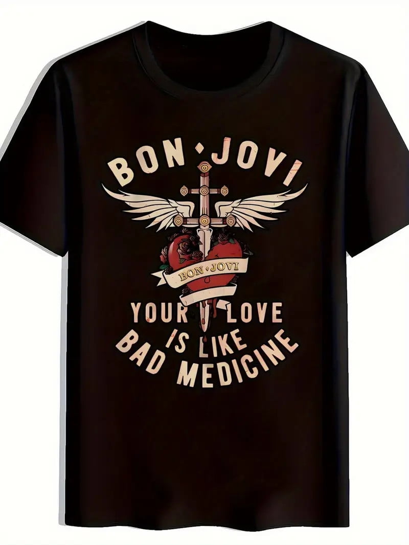 Bon Jovi Graphic Print Men's T-Shirt - "Your Love is Like a Bad ...