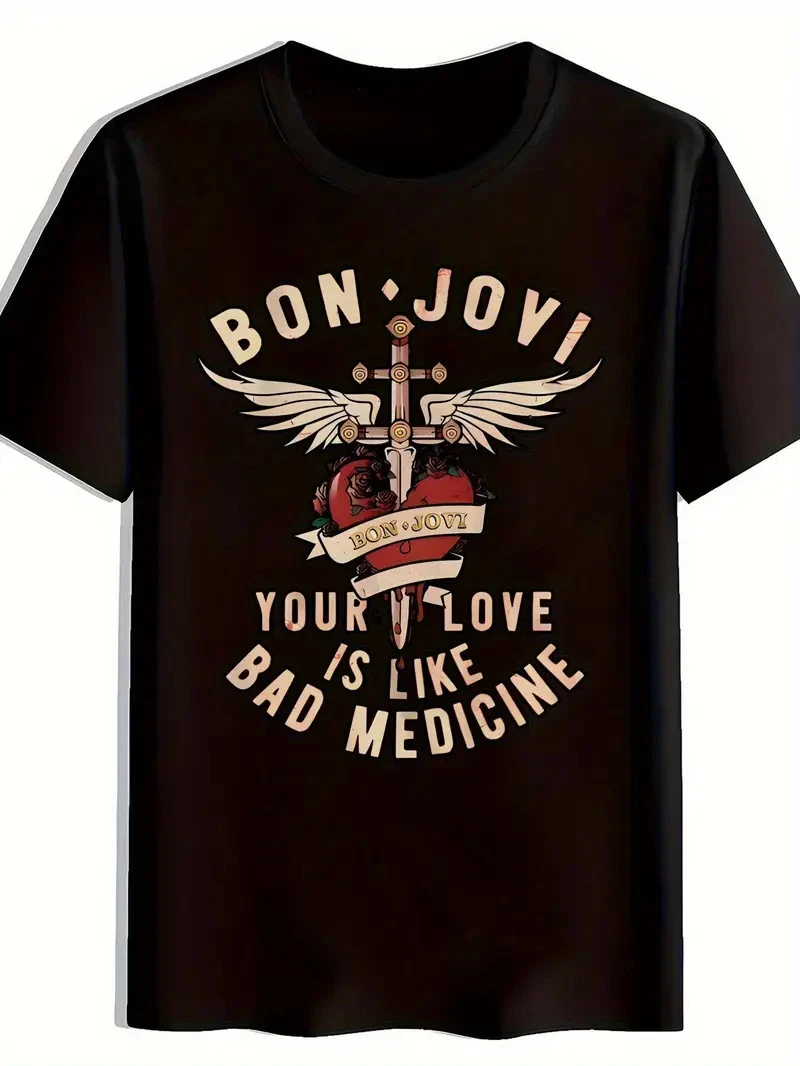 Bon Jovi Graphic Print Men's T-Shirt, "Your Love is Like a Bad Medicine ...