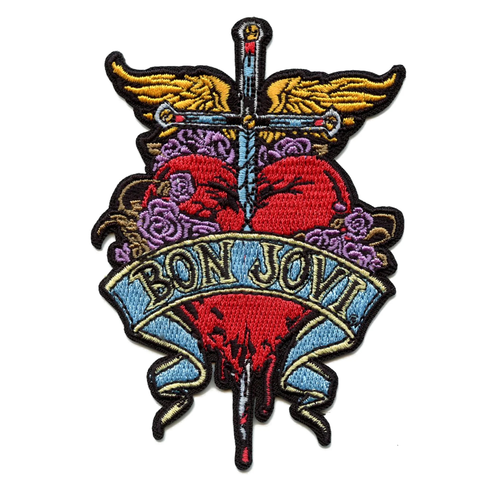 Bon Jovi Heart Dagger Patch Wings Sword Roses Embroidered Iron On ...