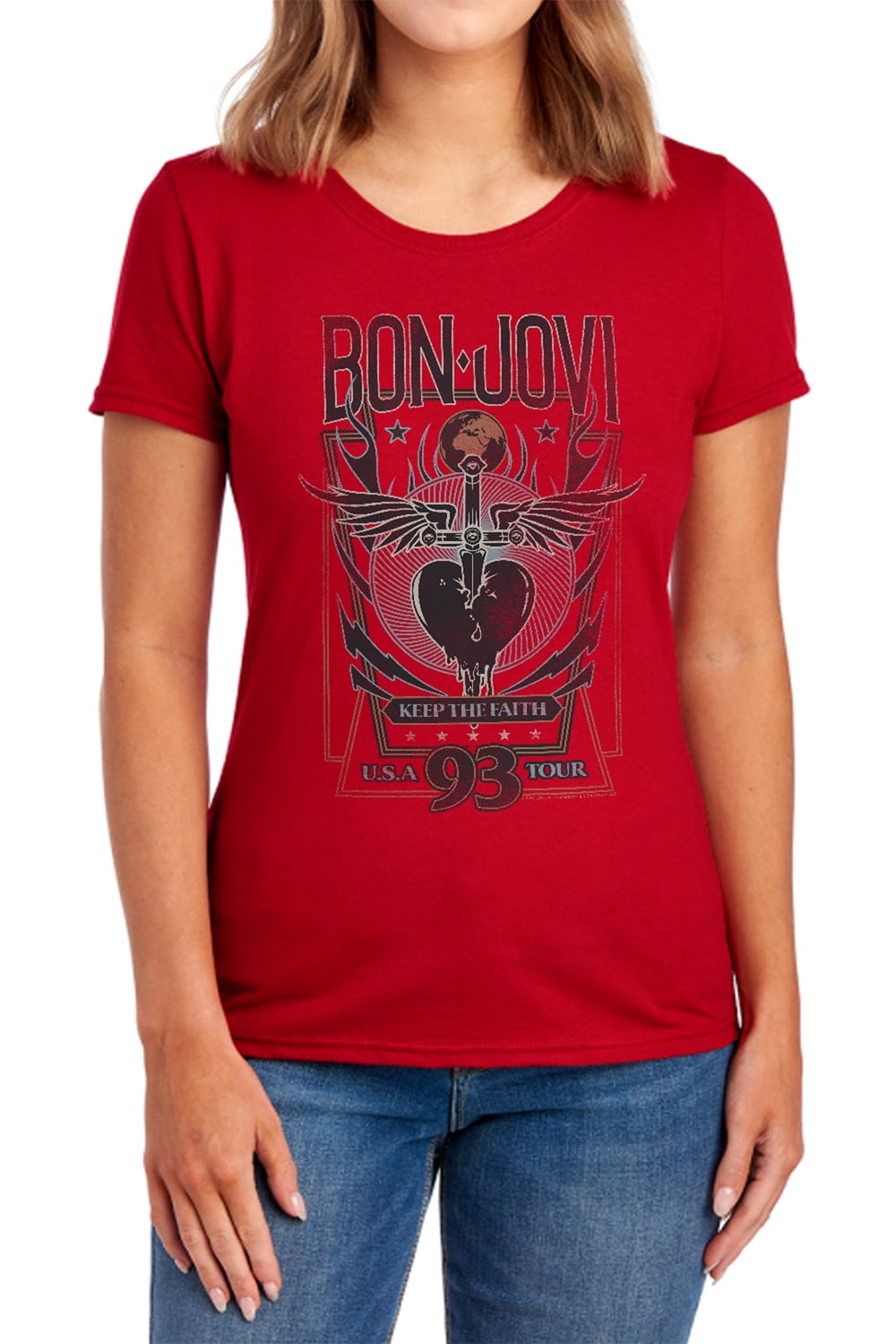 Bon Jovi Keep The Faith Women's T Shirt (Medium) Charcoal Bon Jovi Keep The Faith Women's T Shirt (Medium) Charcoal