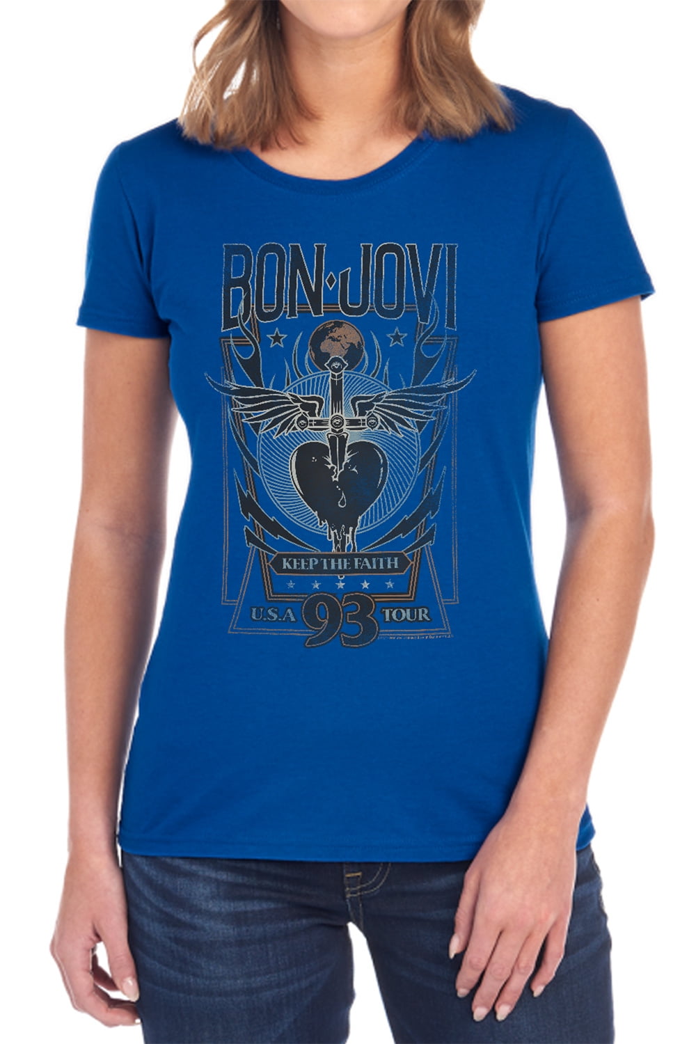 Bon Jovi Keep The Faith Women's T Shirt (Medium) Charcoal Bon Jovi Keep The Faith Women's T Shirt (Medium) Charcoal