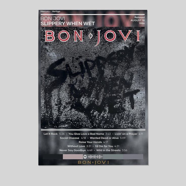 Bon Jovi Poster Slippery When Wet Poster Rock Music Poster Album Cover ...