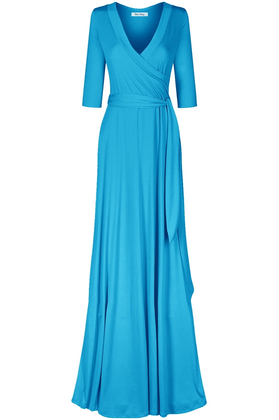 Bon Rosy, Women's, 3/4 Sleeve Deep V-Neck Maxi Faux Wrap Solid Dress ...