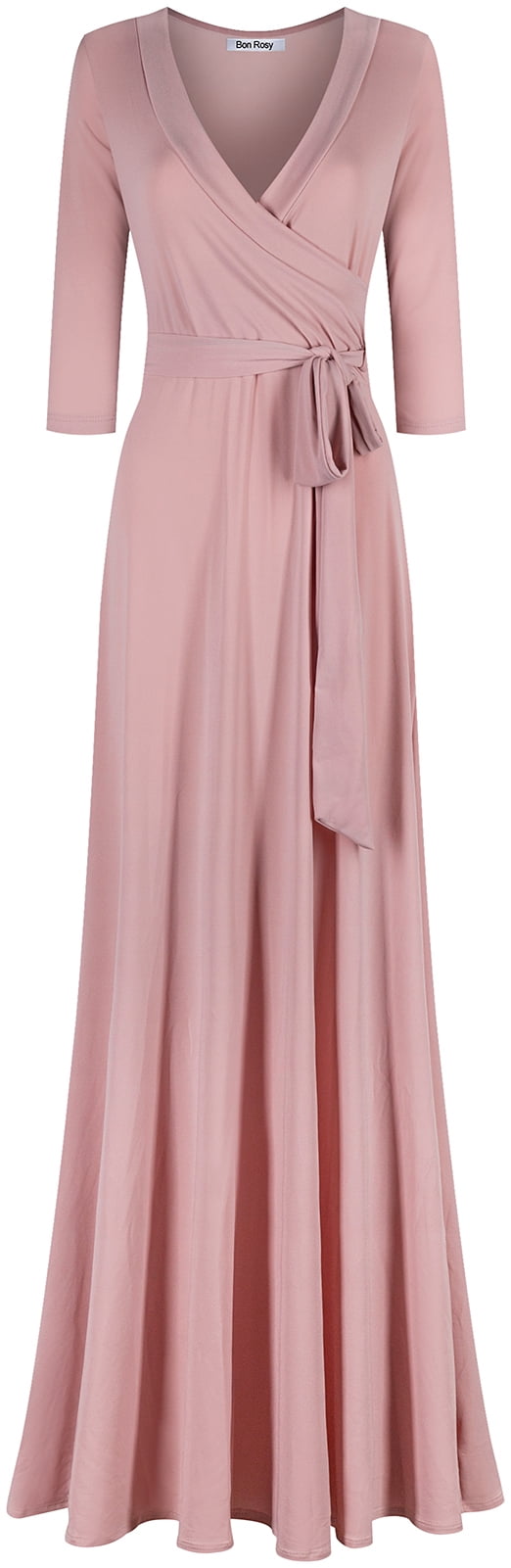 Bon Rosy, Women's, 3/4 Sleeve V-Neck Printed Maxi Faux Wrap Dress ...