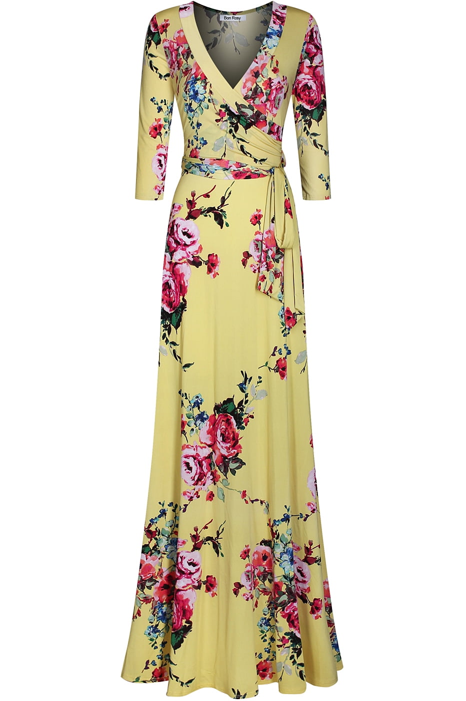Bon Rosy, Women's, Stretchy and Silky 3/4 Sleeve Deep V-Neck Floral ...