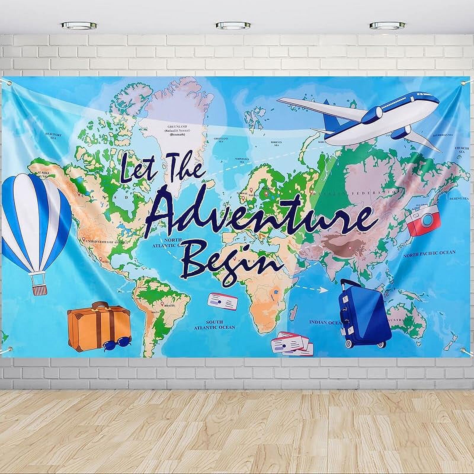 Bon Voyage Birthday Party Backdrop - 73'' X 43'' Travel Themed Party ...
