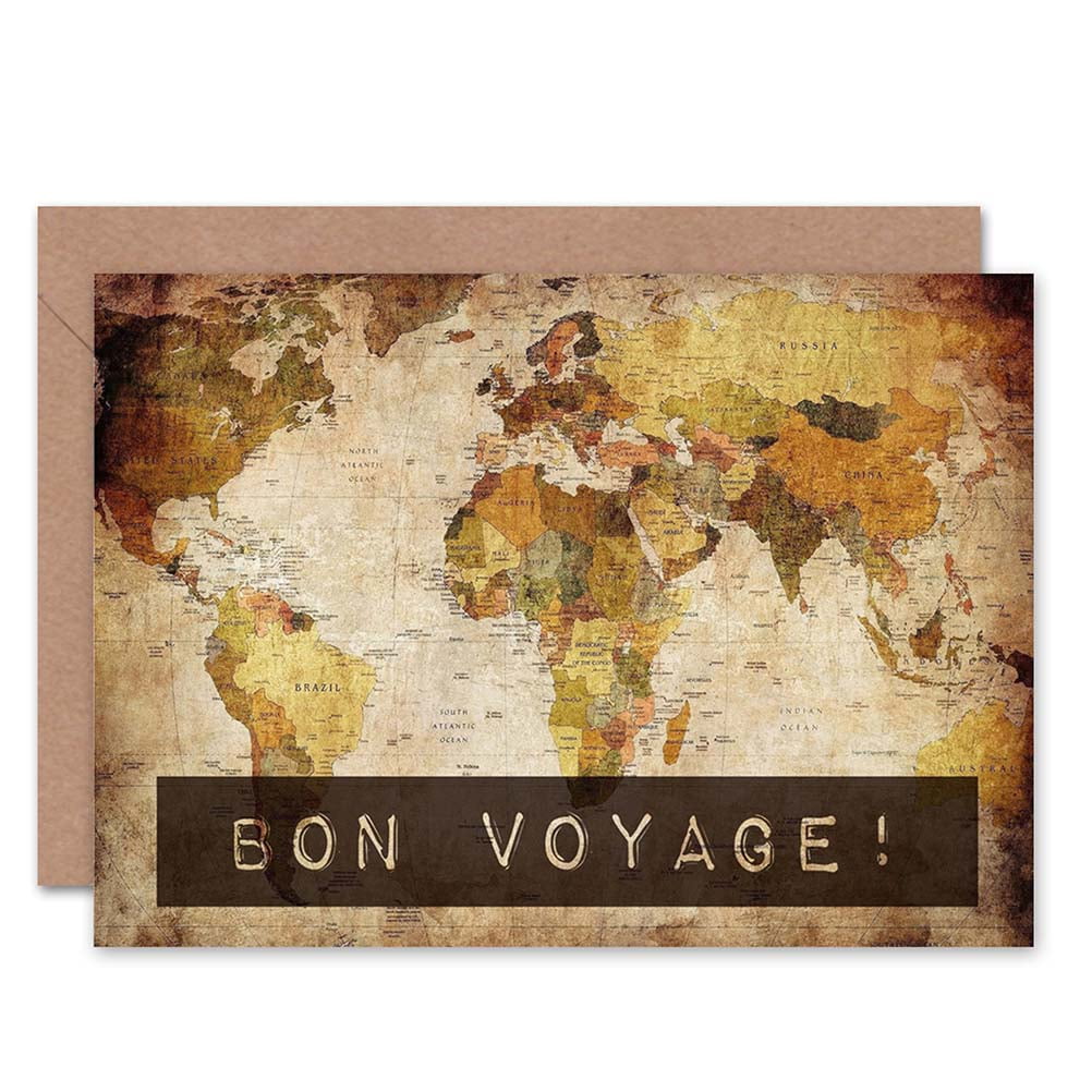 Bon Voyage World Map Travel Goodbye Leaving Greetings Card Plus ...