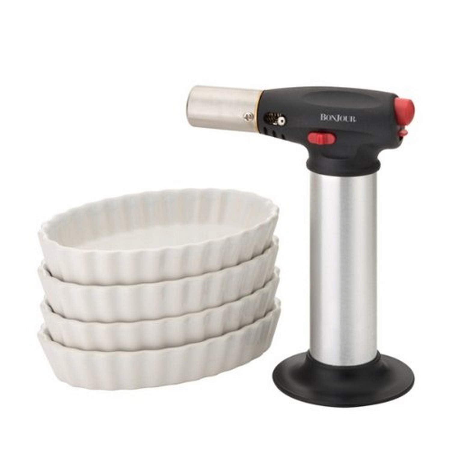 BonJour Chef's Tools Butane Crème Brûlée Torch and Porcelain Ramekin ...