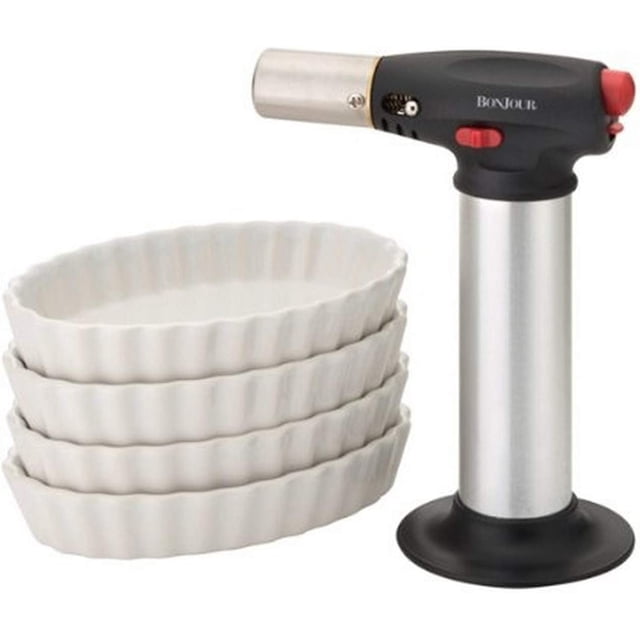 BonJour Chef's Tools Butane Crème Brûlée Torch and Porcelain Ramekin ...