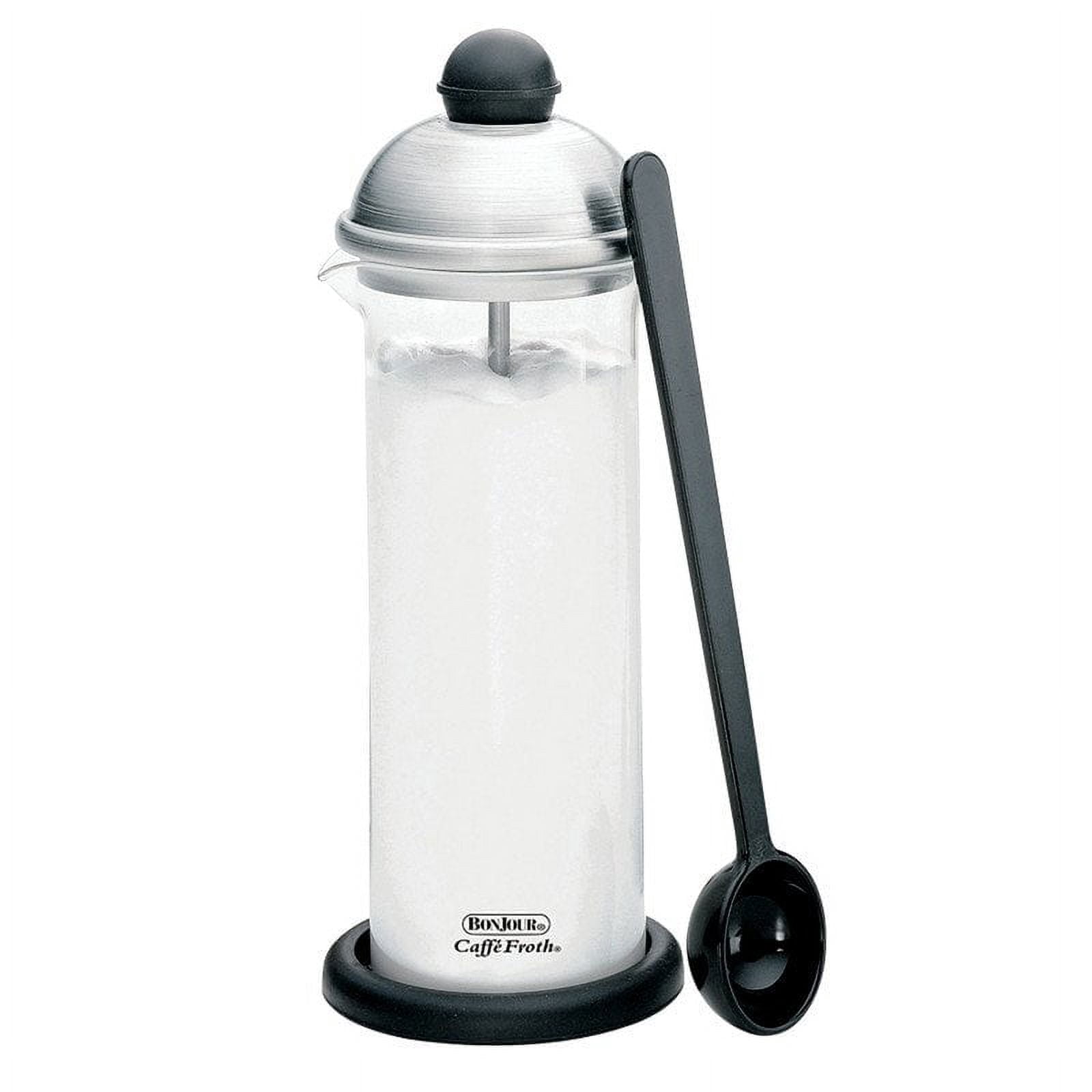 BonJour Coffee 3 piece Glass and Stainless Steel Manual Milk Frother ...