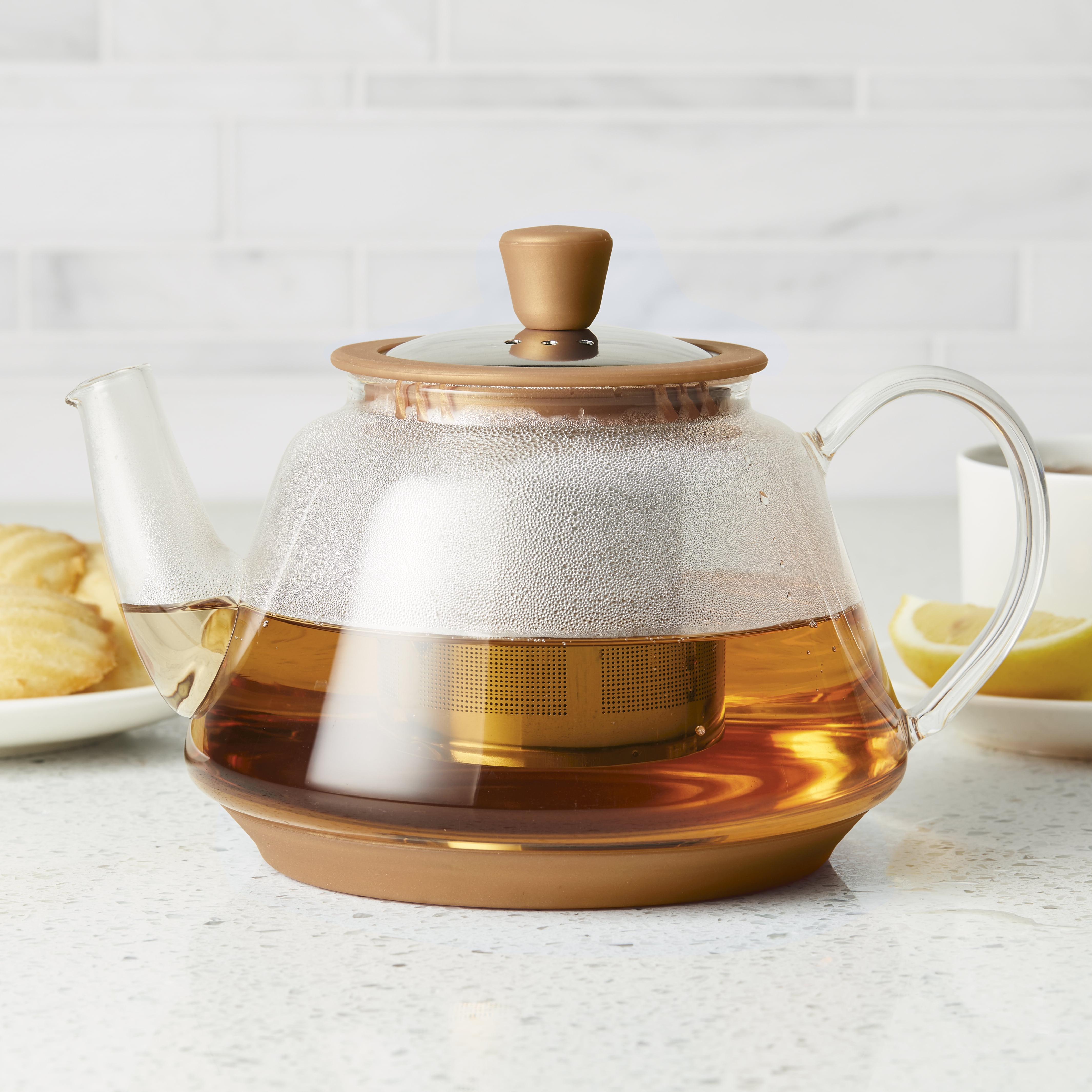 BonJour Glass Teapot with Metallic Copper Detailing - Walmart.com