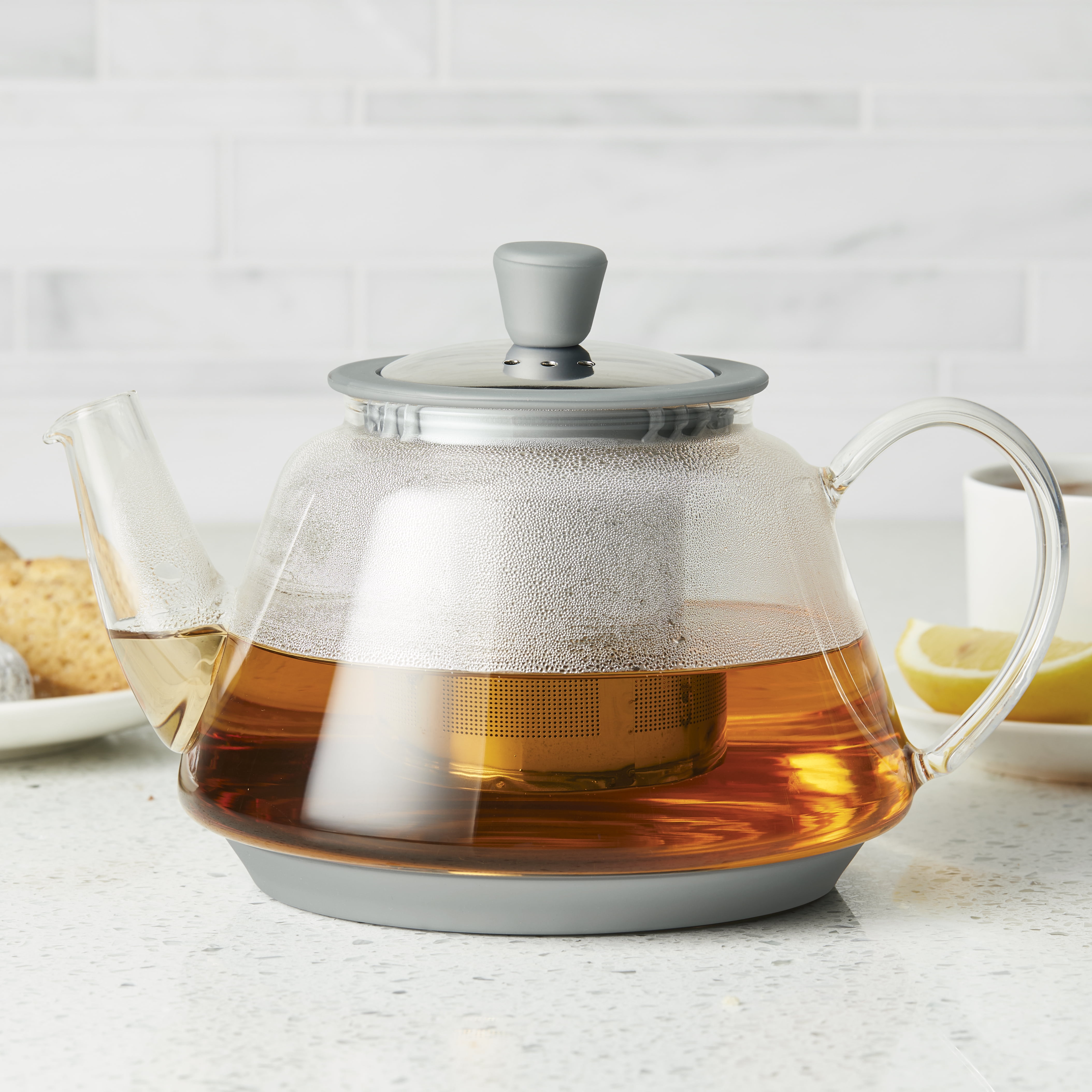 BonJour Glass Teapot with Metallic Silver Detailing - Walmart.com