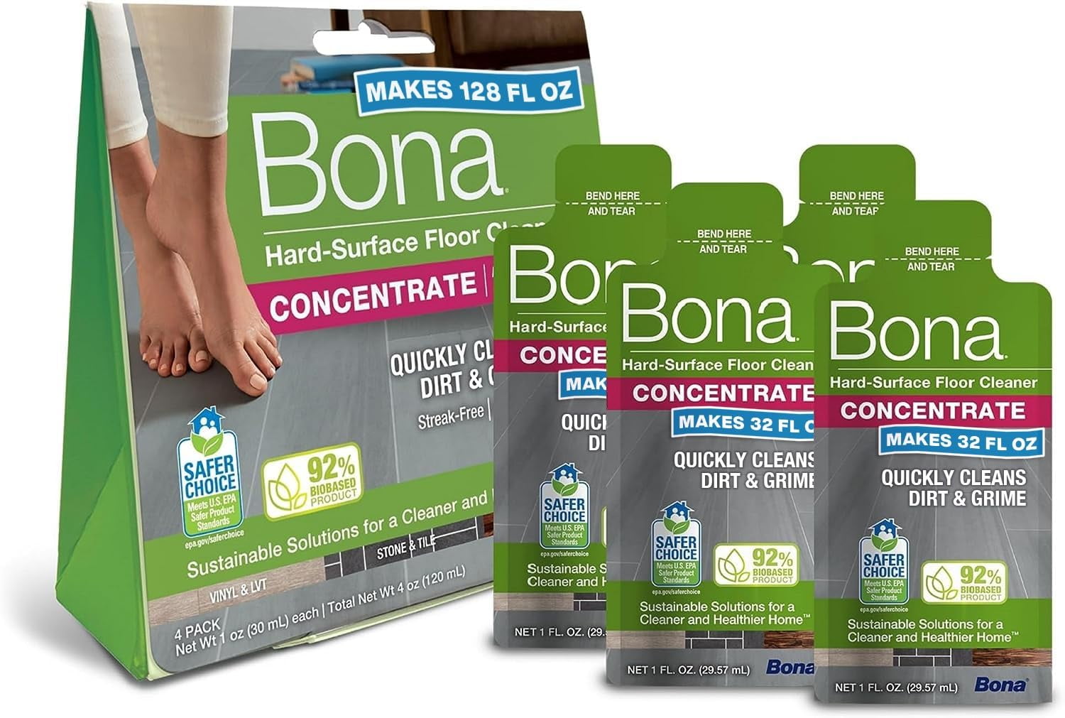 Bona Multi-Surface Floor Cleaner Concentrate - 1 fl oz - 4-Pack ...