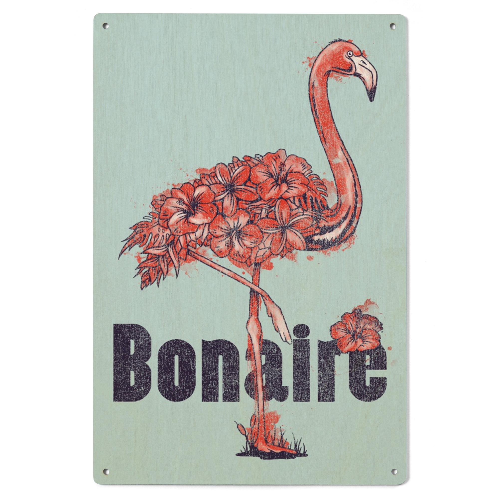 Bonaire, Dutch Caribbean, Flamingo, Flowers Birch Wood Wall Sign (6x9 ...