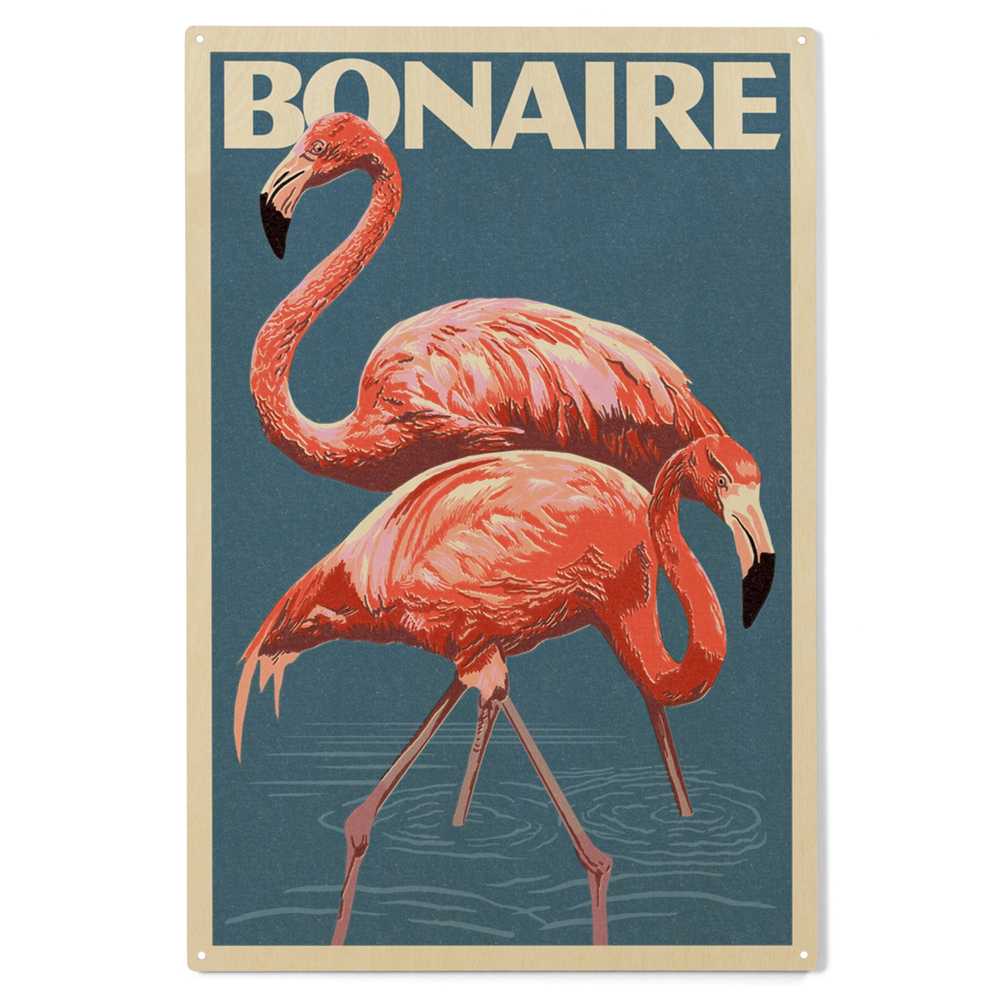Bonaire, Dutch Caribbean, Flamingo, Letterpress Birch Wood Wall Sign ...