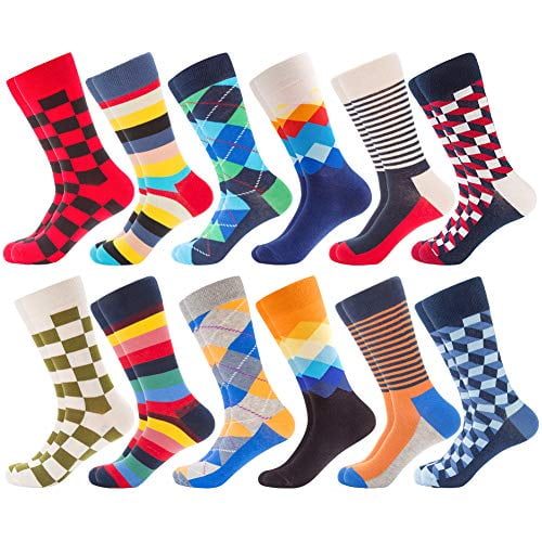 Bonangel Men's Fun Dress Socks-Colorful Funny Novelty Crew Socks Pack ...