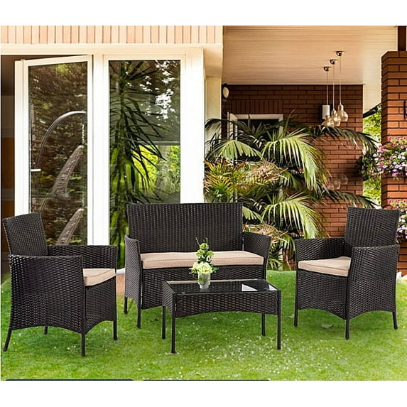 Bonanova 4 PC Rattan Wicker Sofa & Chair Conversation Patio Furniture ...
