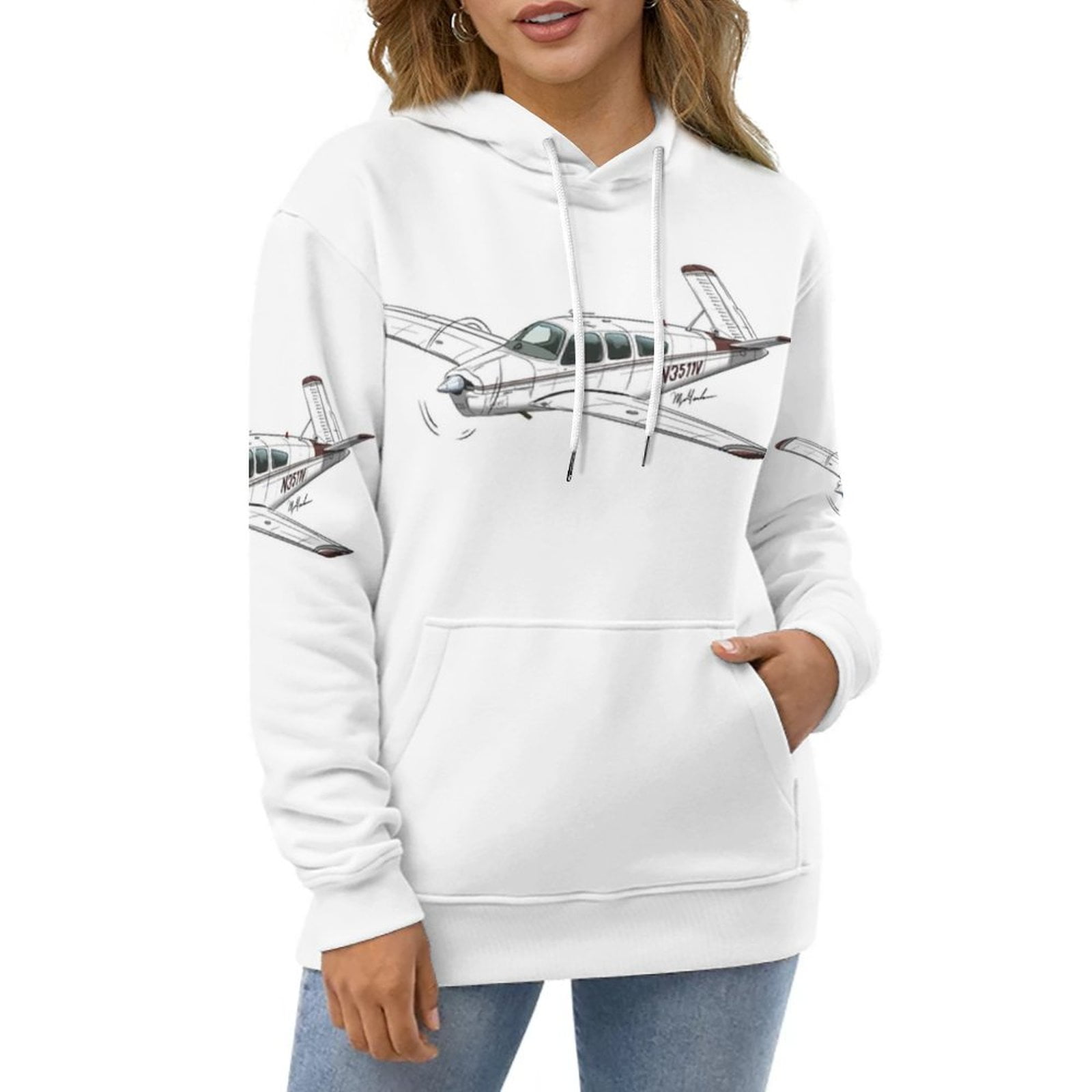 Bonanza V Tail Hoodie Sweatshirt Women Drawstring Printed Pocket Hooded ...