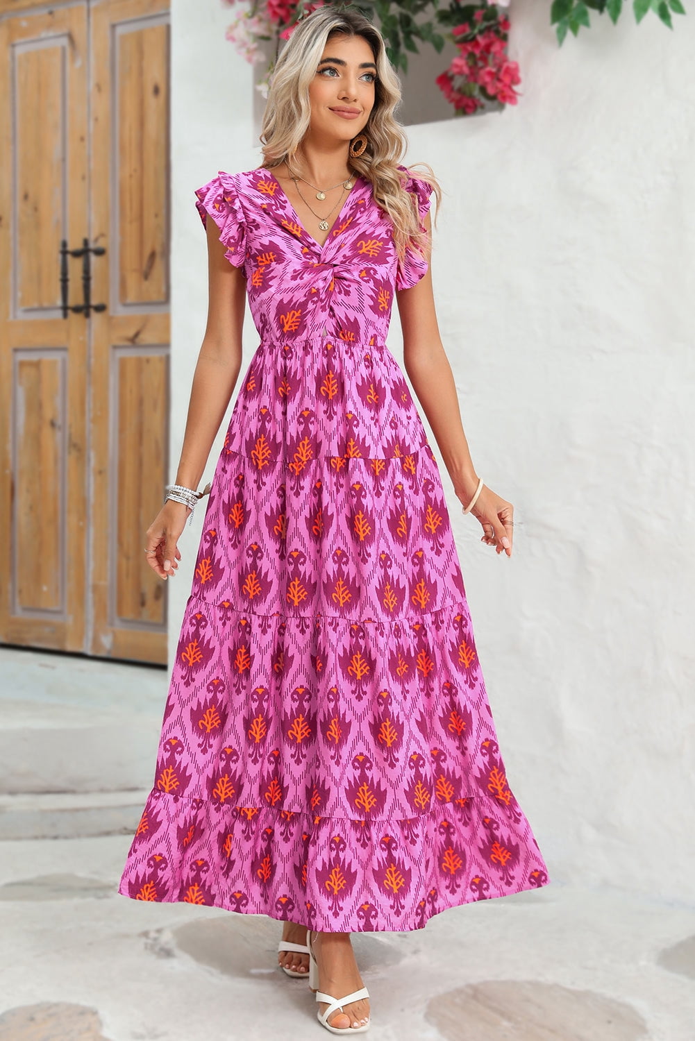 Bonbon Boho Abstract Print Ruffle Tiered Maxi Dress - Walmart.com