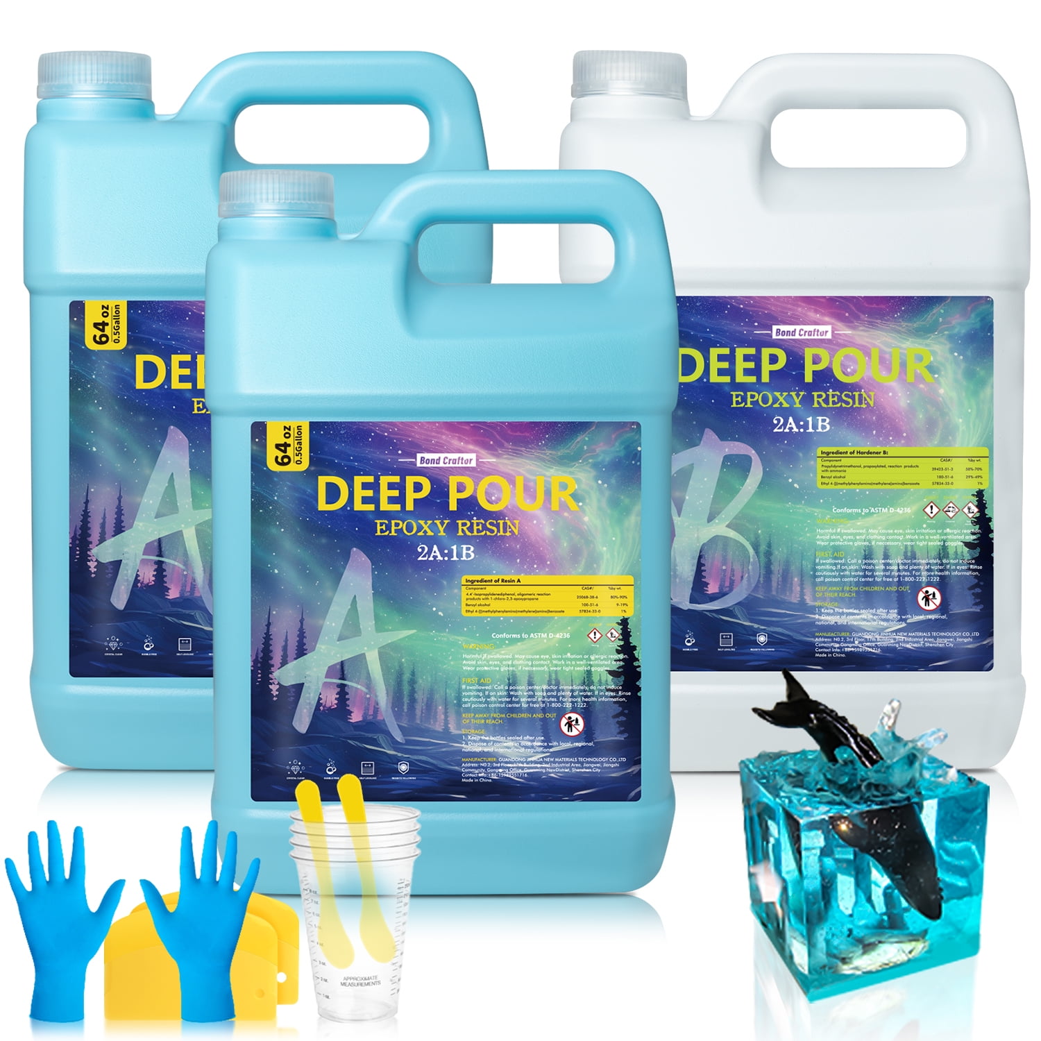 Bond Craftor Deep Pour Epoxy Resin Kit 1.5 Gallon – 2:1 Crystal Clear ...
