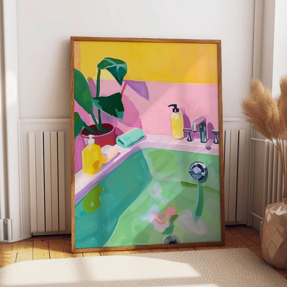 Abstract Bathtub Wall Art - Colorful Bathroom Oasis Art Poster - Trendy ...
