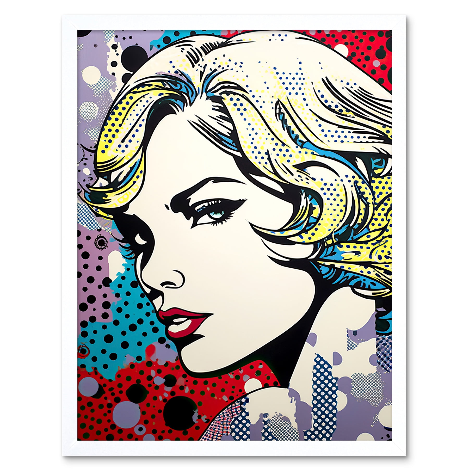 Bond Girl Comic Book Style Purple Blue Red Polka Dot Pattern Portrait ...