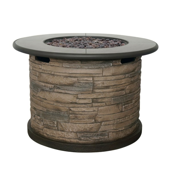 Bond Orchards Park 35" Round 50,000 BTU Faux Stone and Porcelain Fire ...