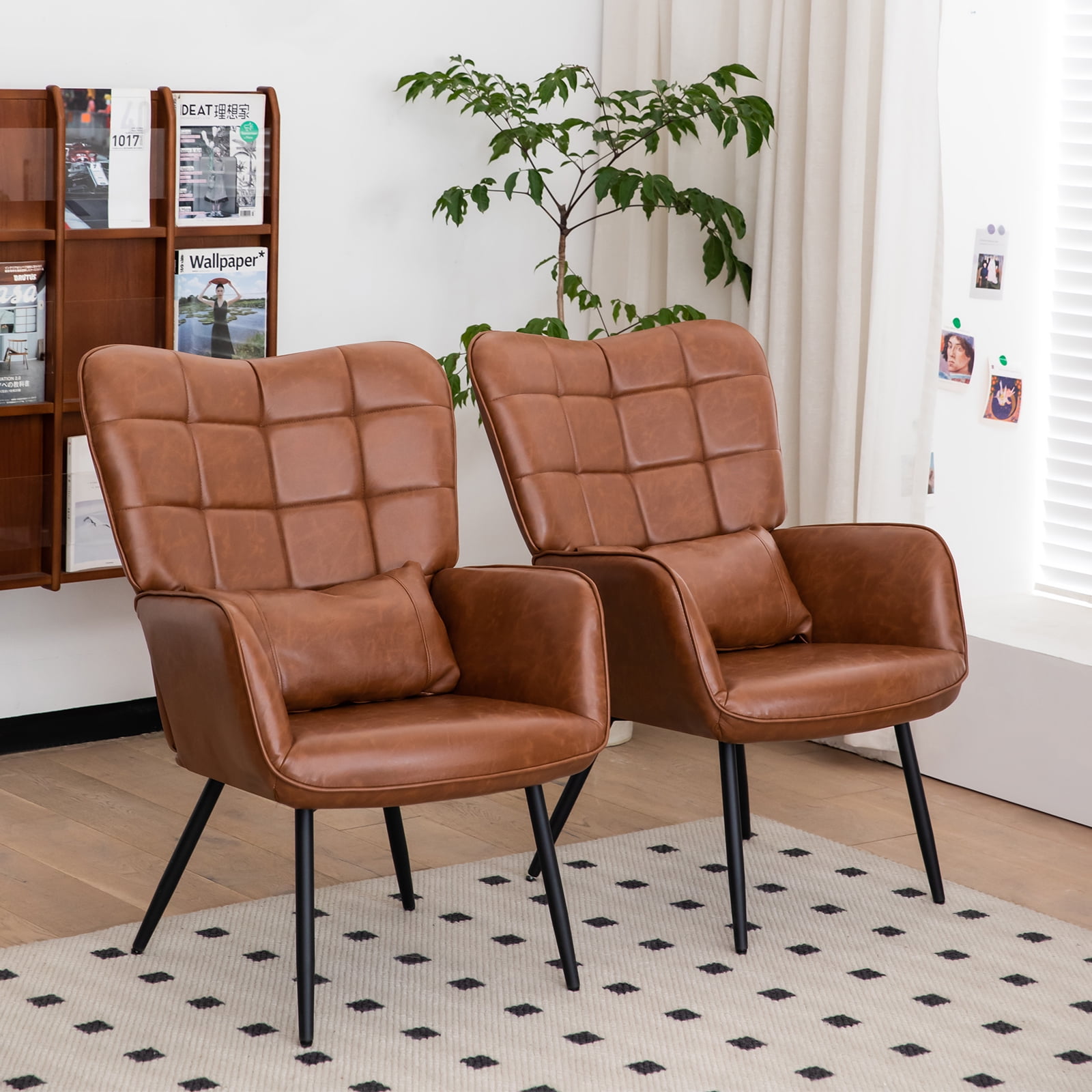 Bonded Leather Armchair, Modern Accent Chair High Back, Living Room ...