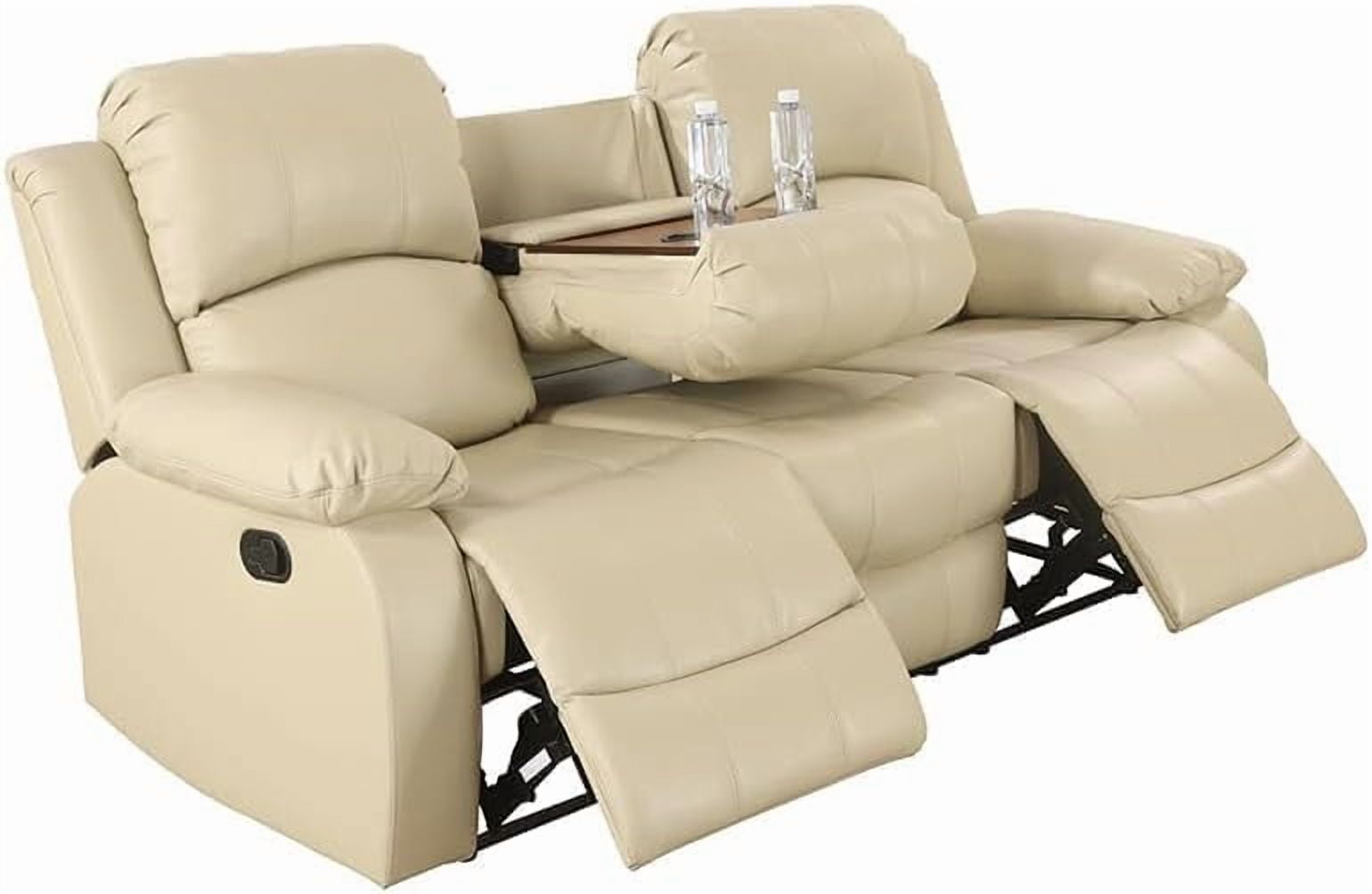 Bonded Leather Reclining Sofa Set, 3-Seat Sofa with Dropdown Coffee ...