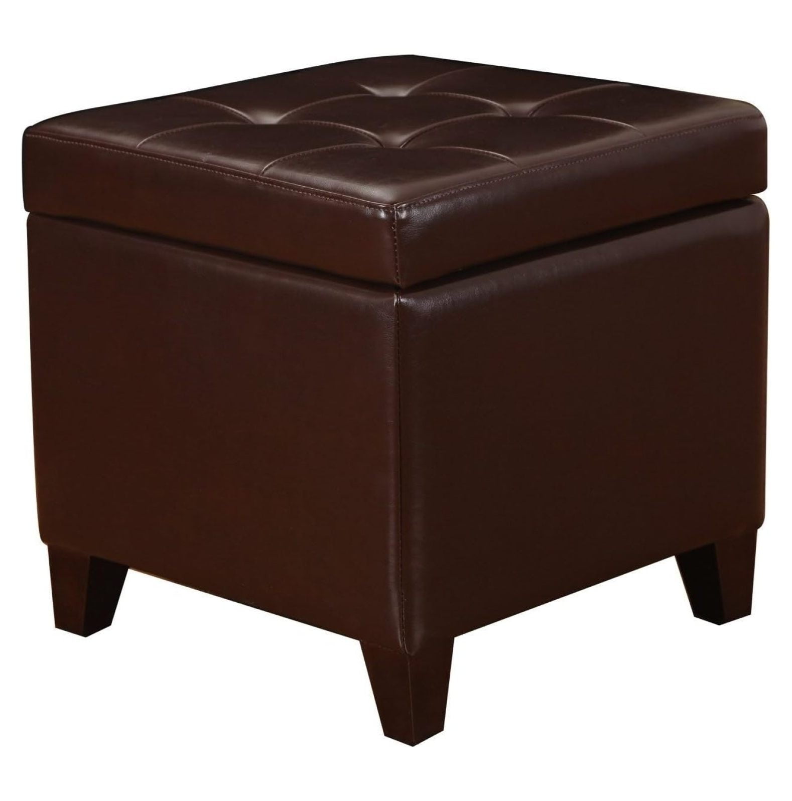 Bonded Leather Square Tufted Footstool, 18", Brown Storage Ottomans ...