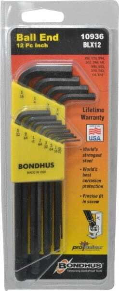 Bondhus 10936 12 Piece L-Key Ball End Hex Key Set Hex Range 0.05 to 5/ ...
