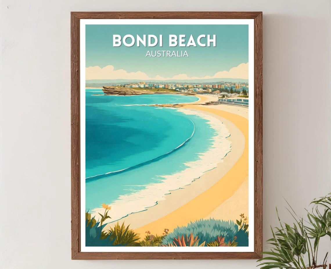Bondi Beach Australia Retro Travel Mid Century Modern Vintage Coastal ...