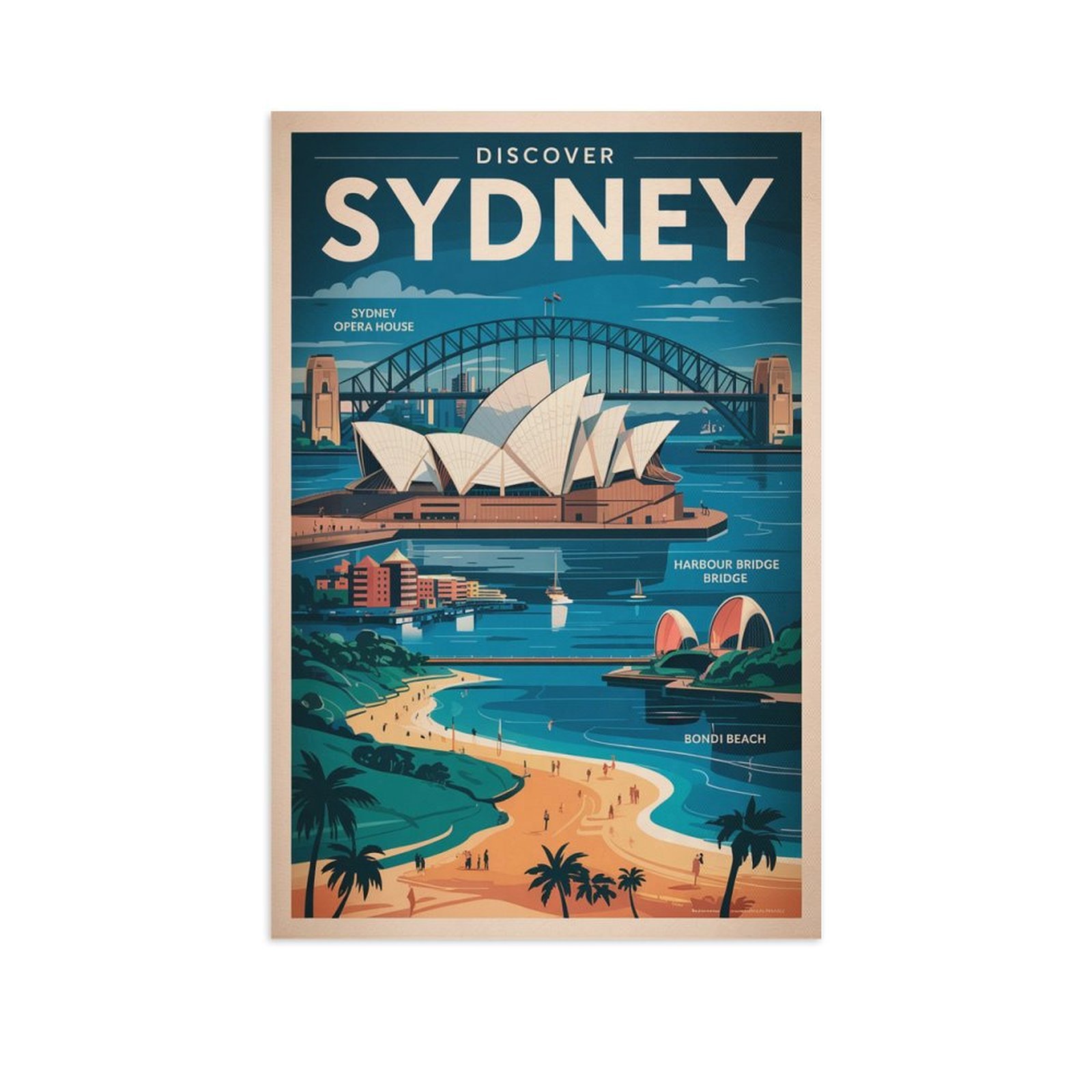 Bondi Beach Classic Poster Retro Sydney Cityscape with Coastal Vibes ...