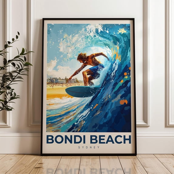 Bondi Beach Surfing Art Print Australia Travel Print Unframed Paper ...
