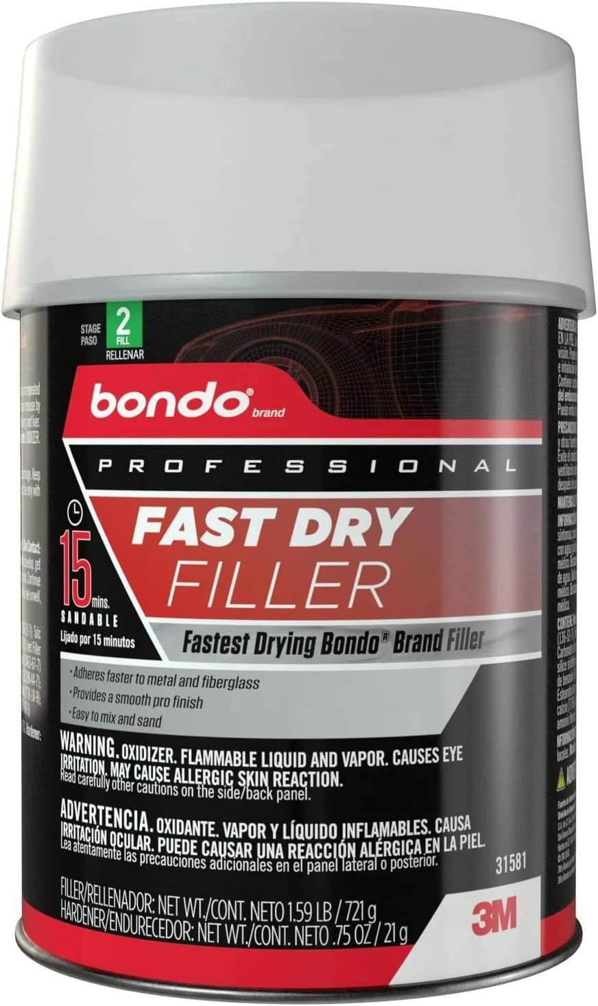Bondo 3M Professional Auto Body Putty, Fast Dry Filler (Quart) for Home ...