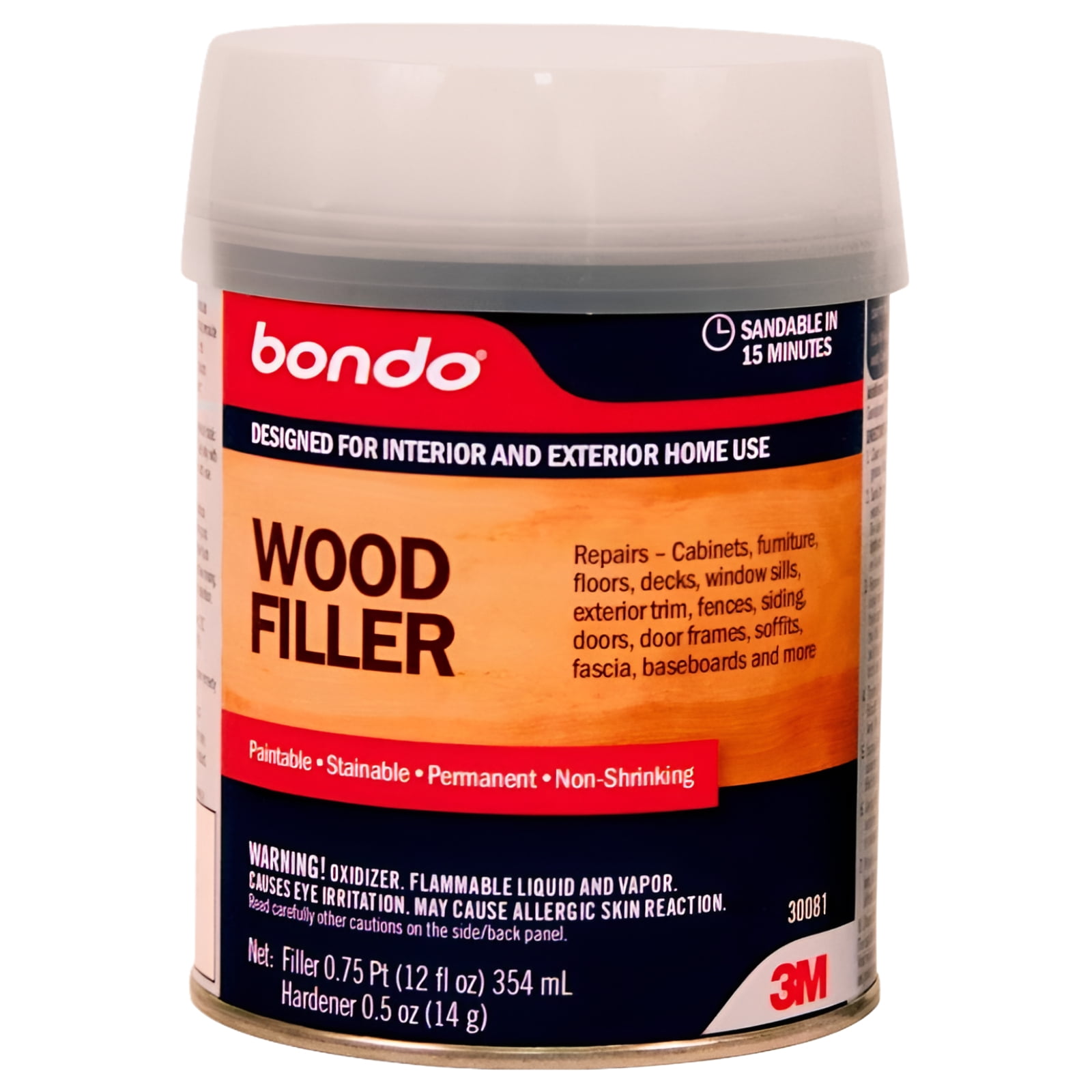 Bondo Wood Filler 12 oz for Exterior Window Repair with Hardener ...