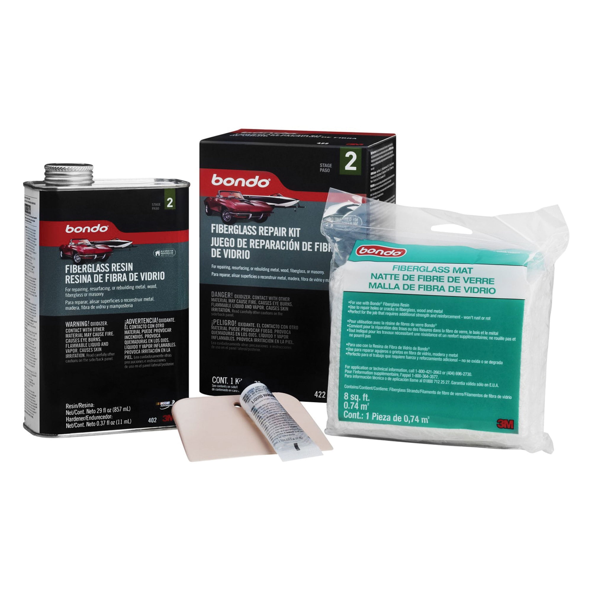 3M Bondo Fiberglass Resin & Car Body Repair Kit, .9 Quart, Including ...