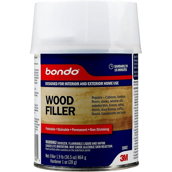 Bondo Wood Filler, Sandable in 15 Min, Paintable, 1.9 lbs with Hardener ...