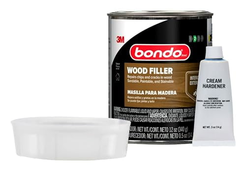 Bondo Wood Filler 12 oz with Hardener 0.5 oz, Repairs Chips and Cracks ...