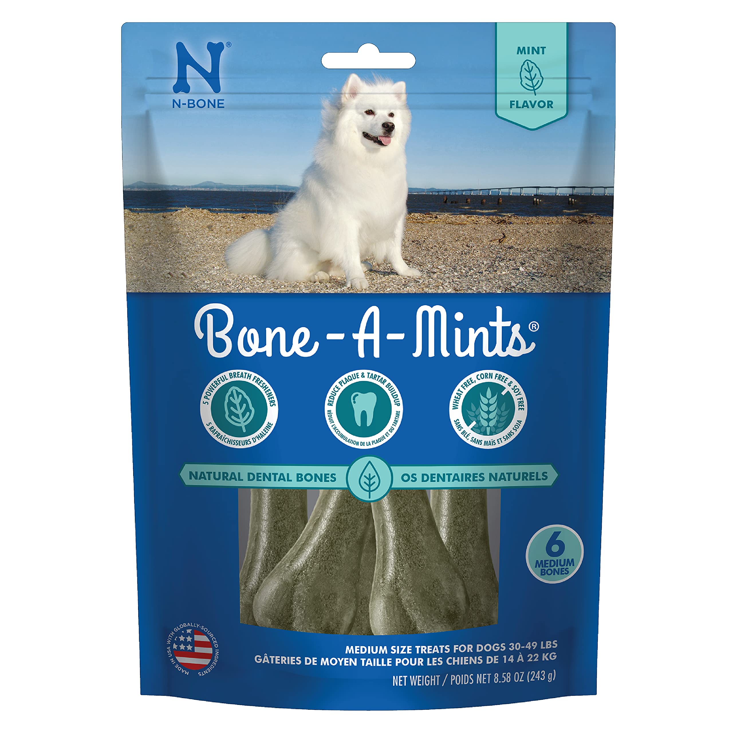 Bone-A-Mints All Natural, Wheat-Free MSF2 Breath Freshening Bone, 8.58-Ounce, Medium, 6-Pack ...