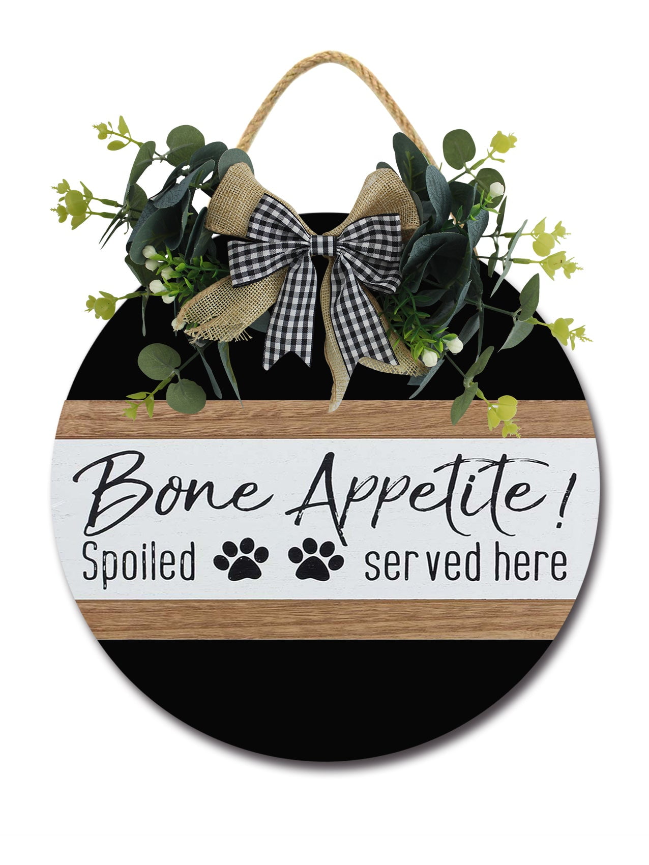 Bone Appetite Door Sign Home Decor Round Wood Wreaths Wall Hanging Sign ...