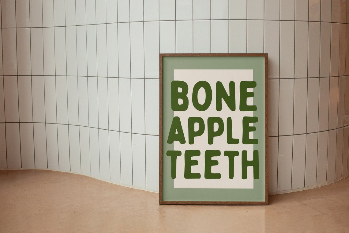 Bone Apple Teeth Poster, Retro Green Kitchen Poster Kitchen Decor ...