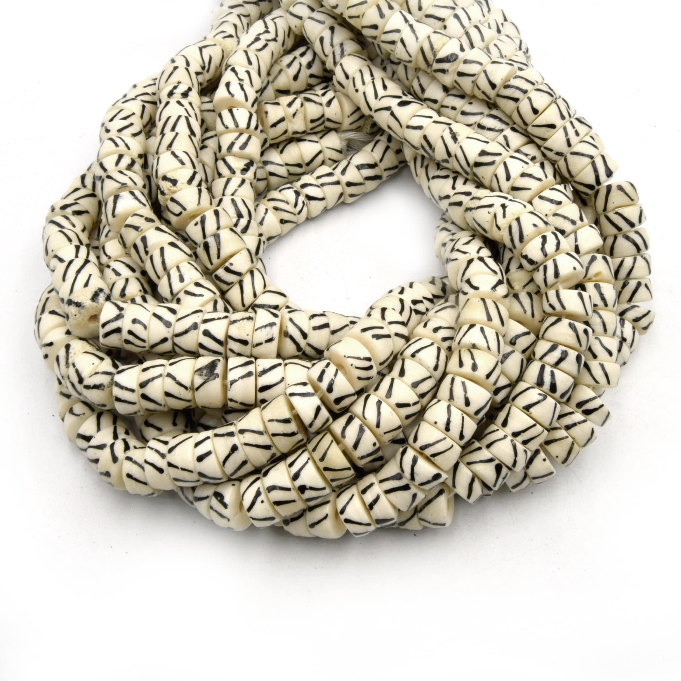 Bone Batik Heishi Beads | White Triple Slash Design | Unique Crafting ...