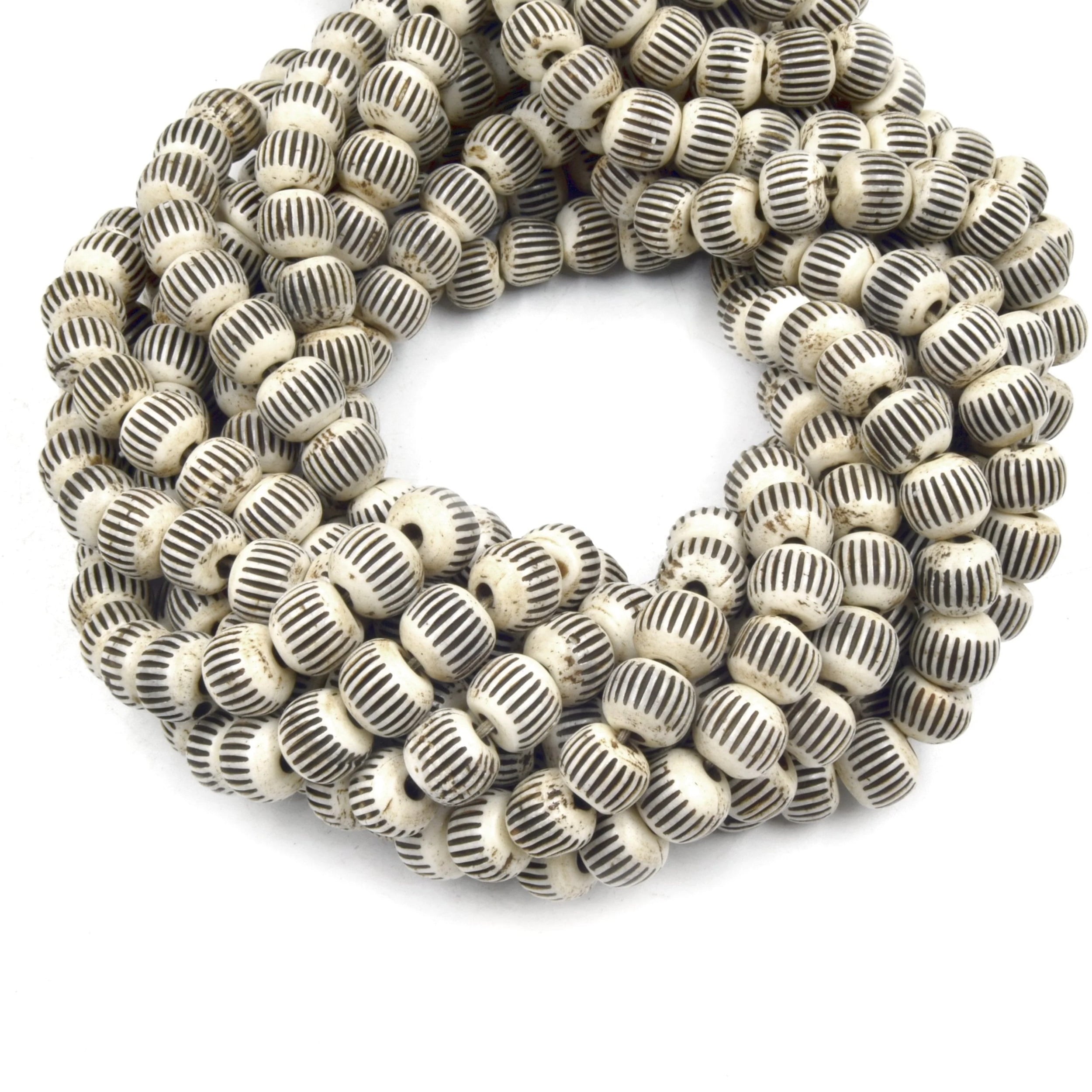 Bone Beads | Carved Ox Bone Rondelle Beads | Slash Carved Bone Beads ...