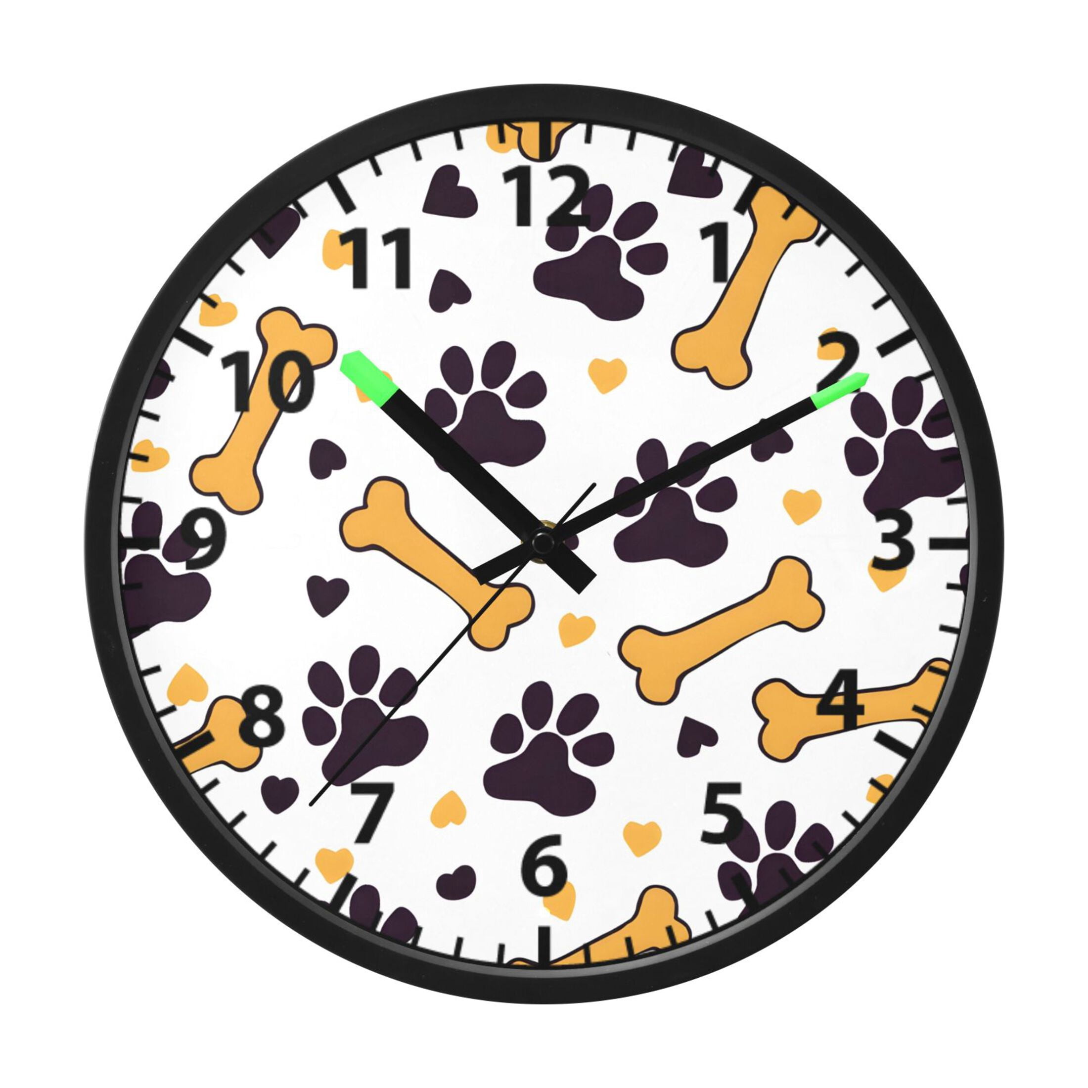 Bone Black Footprint Pattern Wall Clock 12 Inch Voice Activated Night ...