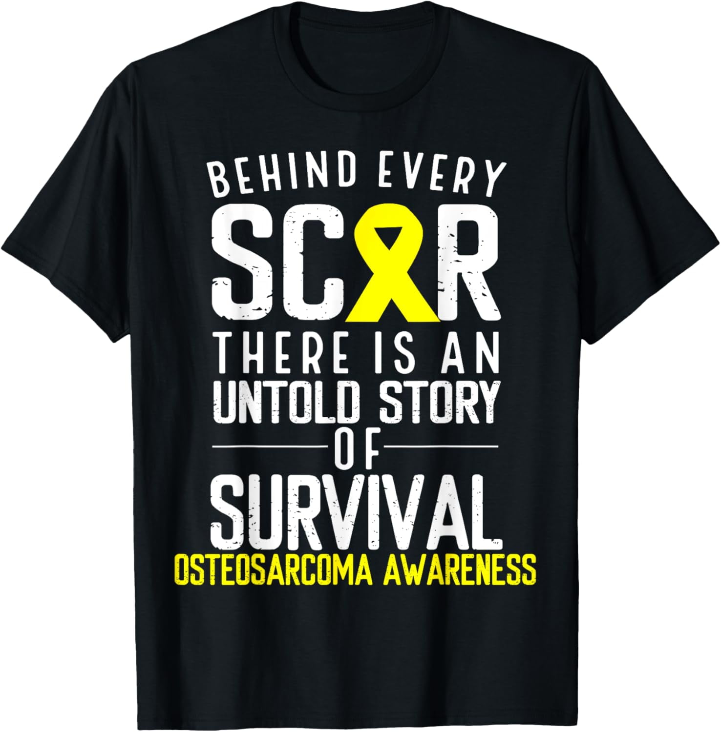 Bone Cancer Yellow Ribbon Behind Scar Osteosarcoma Awareness T-Shirt ...