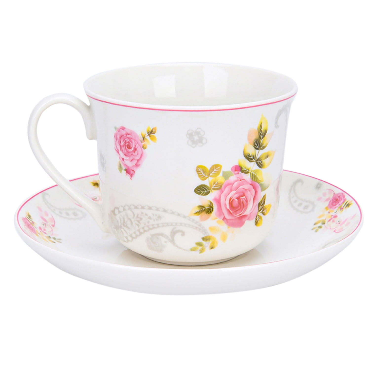 Bone China Kitchen Teacups 13.5 fl oz (400 ml) Floral Tea Cups English ...
