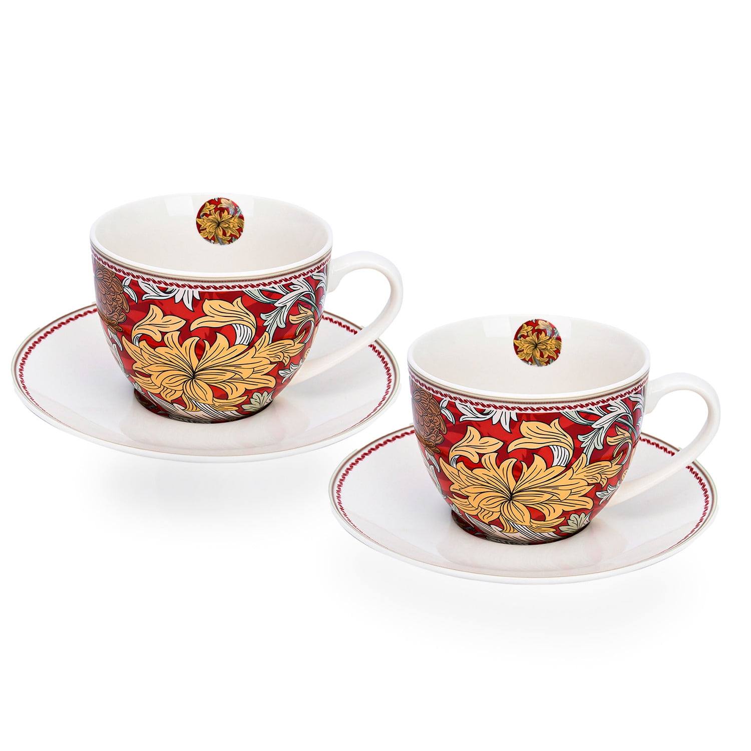 Bone China Kitchen Teacups 8.8 fl oz (260 ml) Floral Tea Cups Morris Garden Tea Cup with Saucer ...