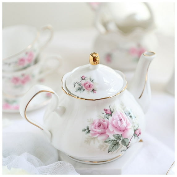 Bone China Teapot, Porcelain Coffee Pot Camellia Coffee Pot Kettle Heat ...