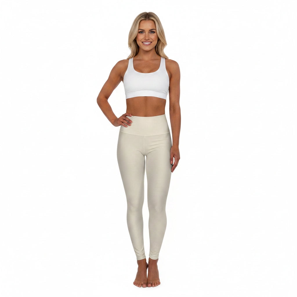 Bone Color High-Waist Yoga Leggings Women's Seamless Poly-Span Stretchy ...
